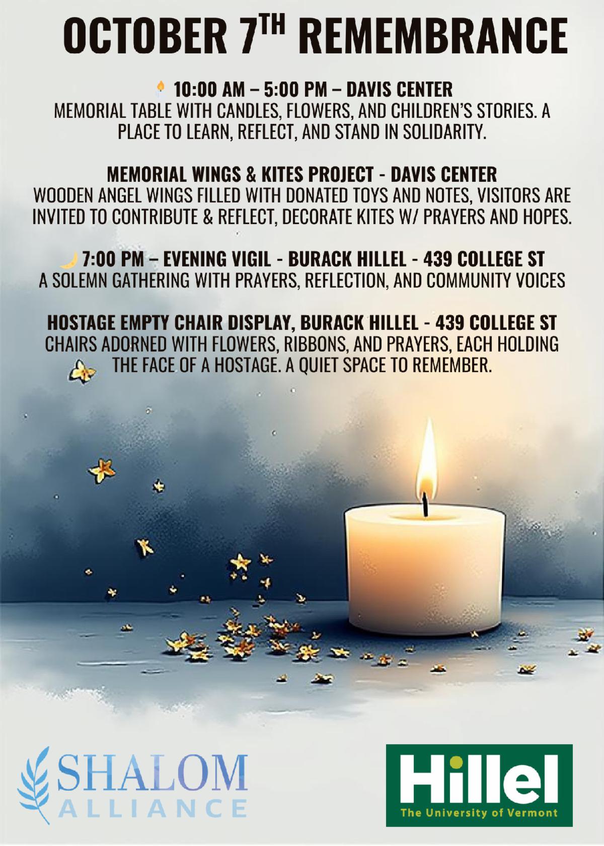 October 7th Remembrance - Burlington, Burack Hillel | Ohavi Zedek ...